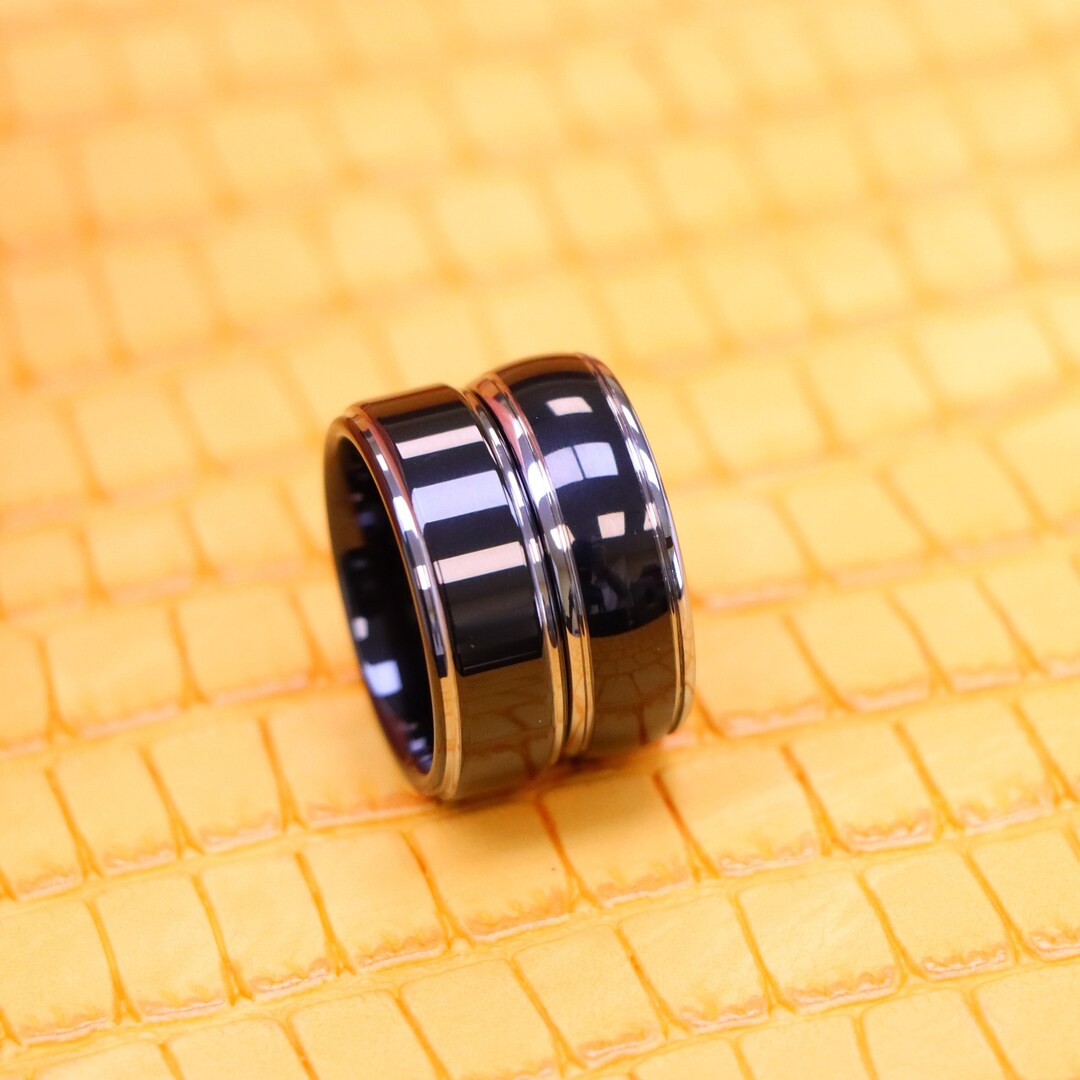 Two Tone Black White Anniversary Ring, Black Tungsten Ring , Men's ...