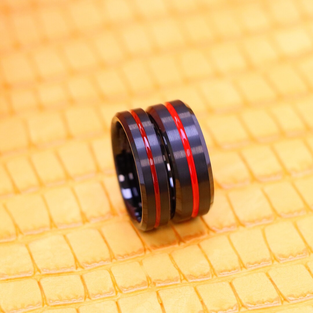 Black Wedding Band, Red Tungsten Ring, Black and Red Ring, Black ...