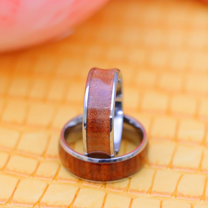 Whiskey Barrel Ring, Wooden Engagement Ring, Koa Wood Inlay Ring, Wood ...