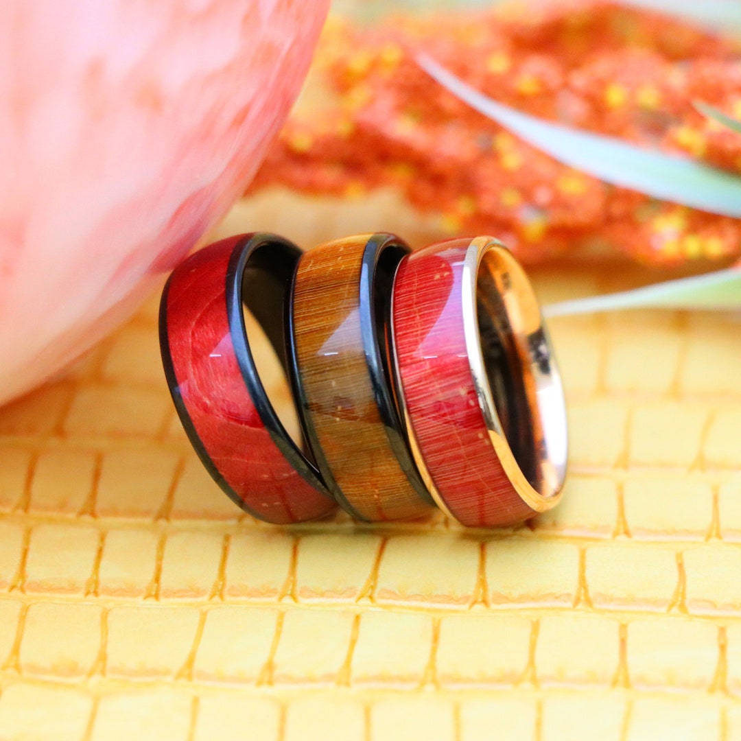 Mens Wedding Band Wood,8mm Black Tungsten Ring With Caramel Color Stain ...