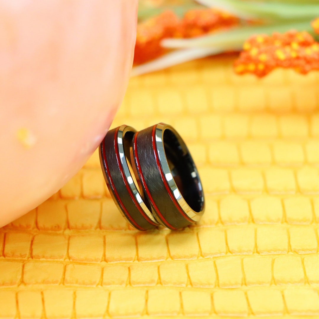 Two Tone Wedding Ring, Firefighter Rings, Men's Gray Wedding Band, Men ...