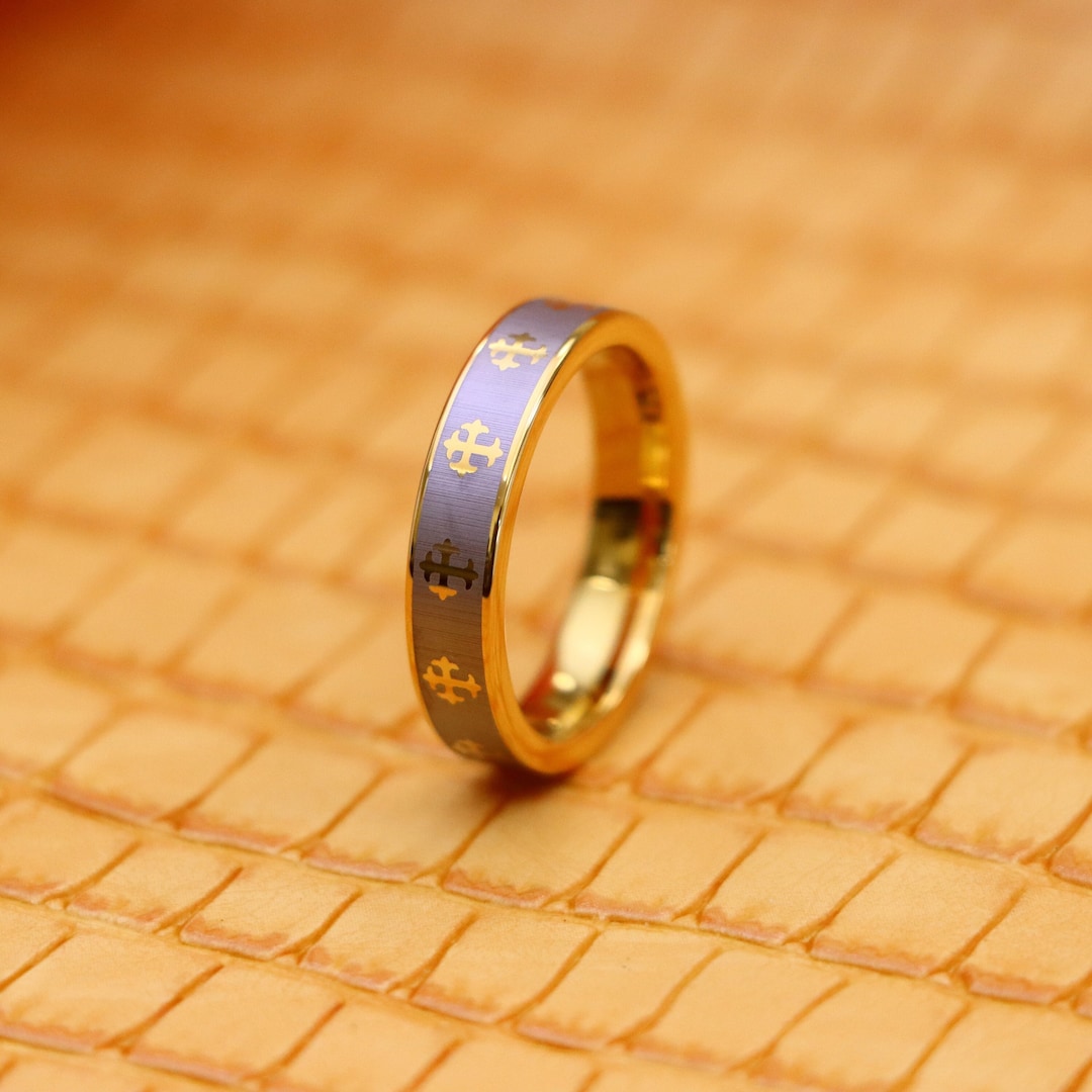 Tungsten Cross Ring, Thin Gold Ring, Men's Ring, 5mm Gold Cross Ring ...