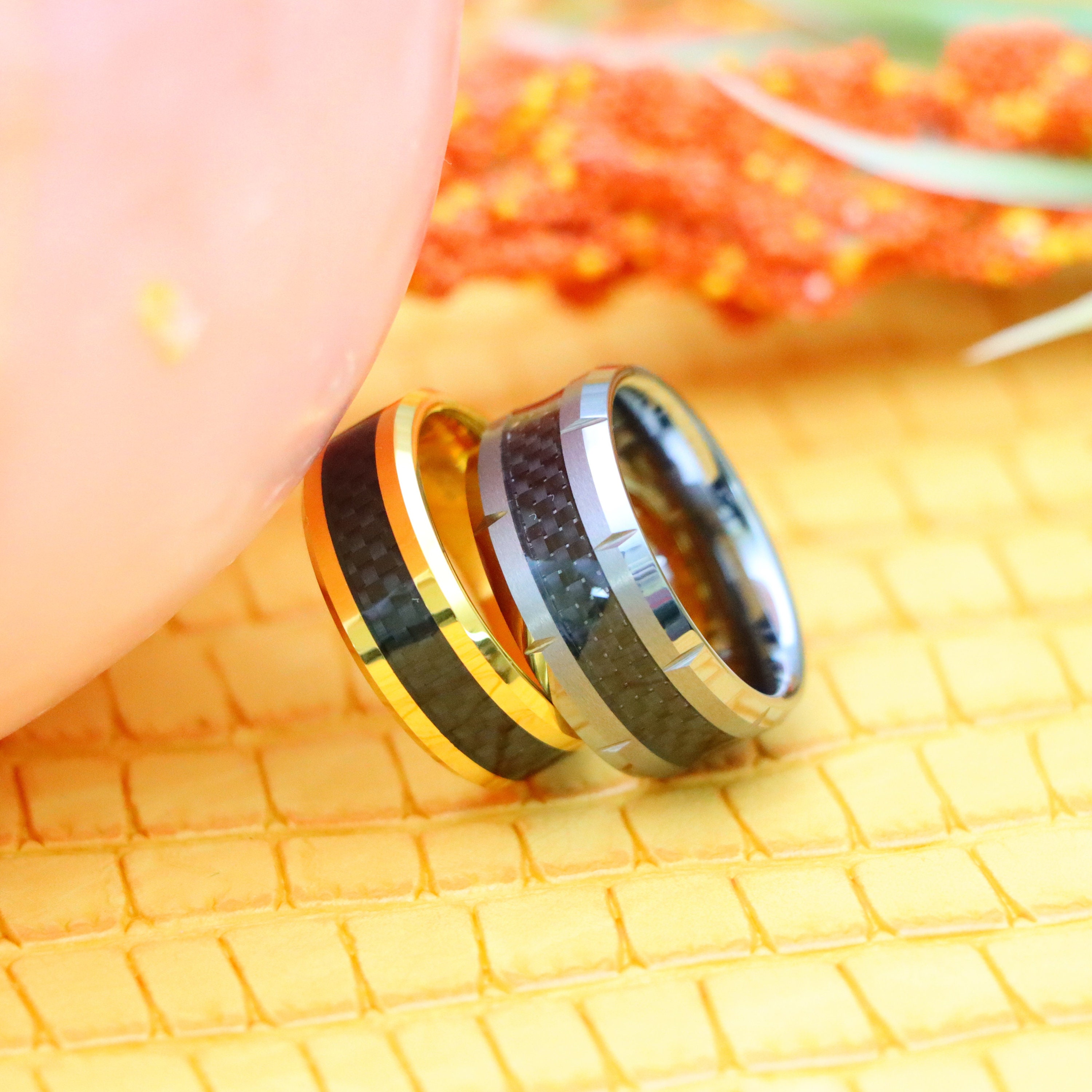 Engraved Wedding Date Ring, 10mm Black Carbon Fiber Tungsten Ring ...
