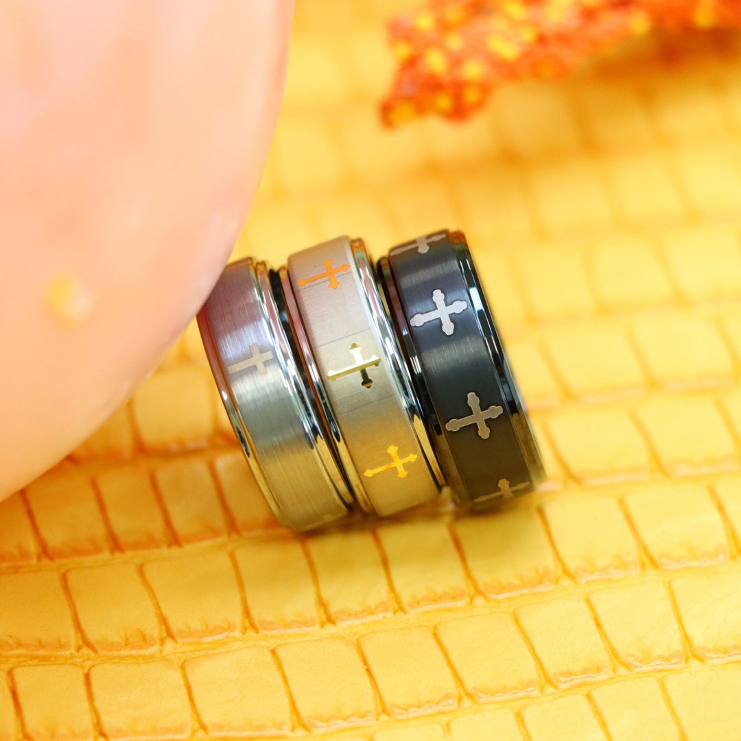 Black Tungsten Wedding Band With Cross Design Black Plated Tungsten ...