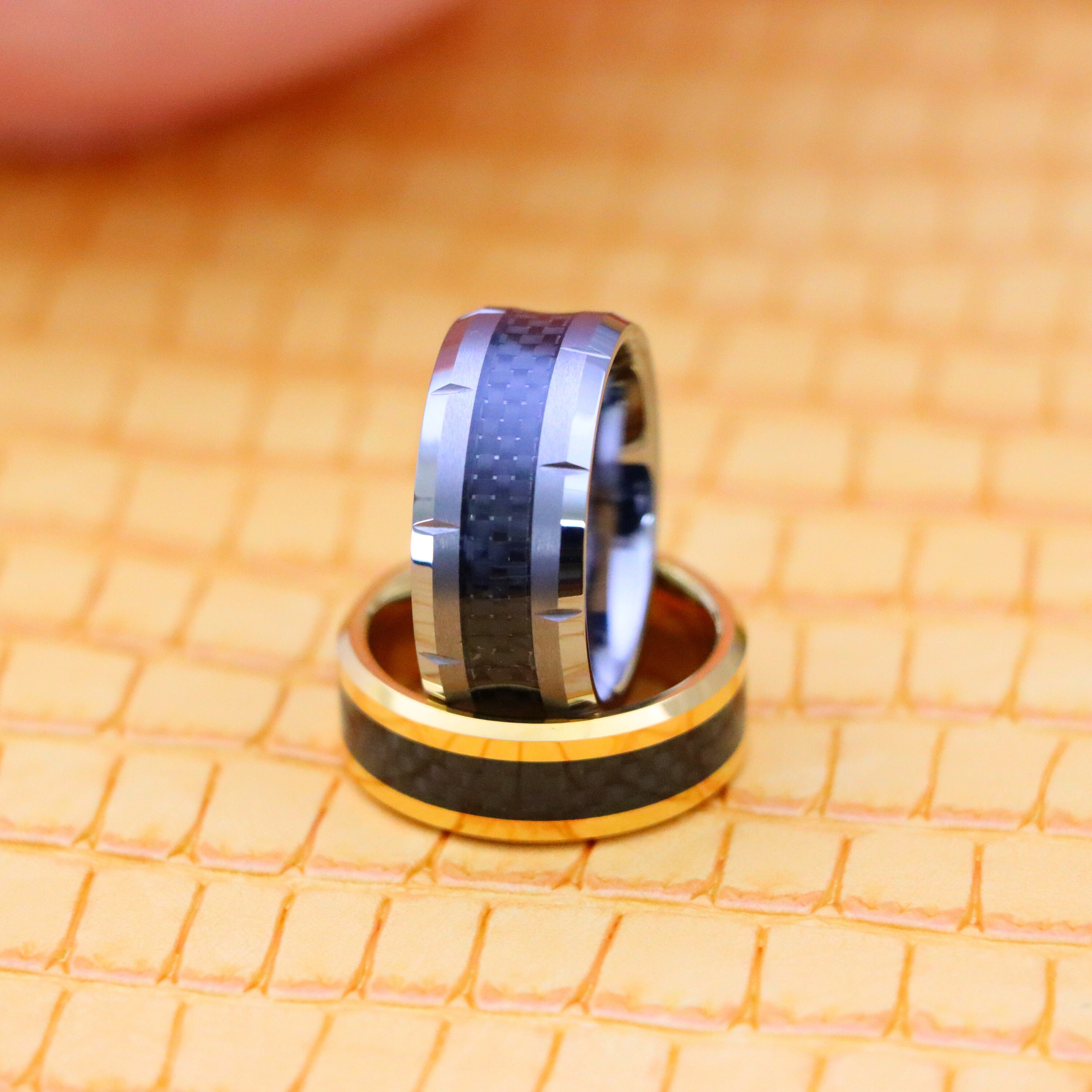 Engraved Wedding Date Ring, 10mm Black Carbon Fiber Tungsten Ring ...