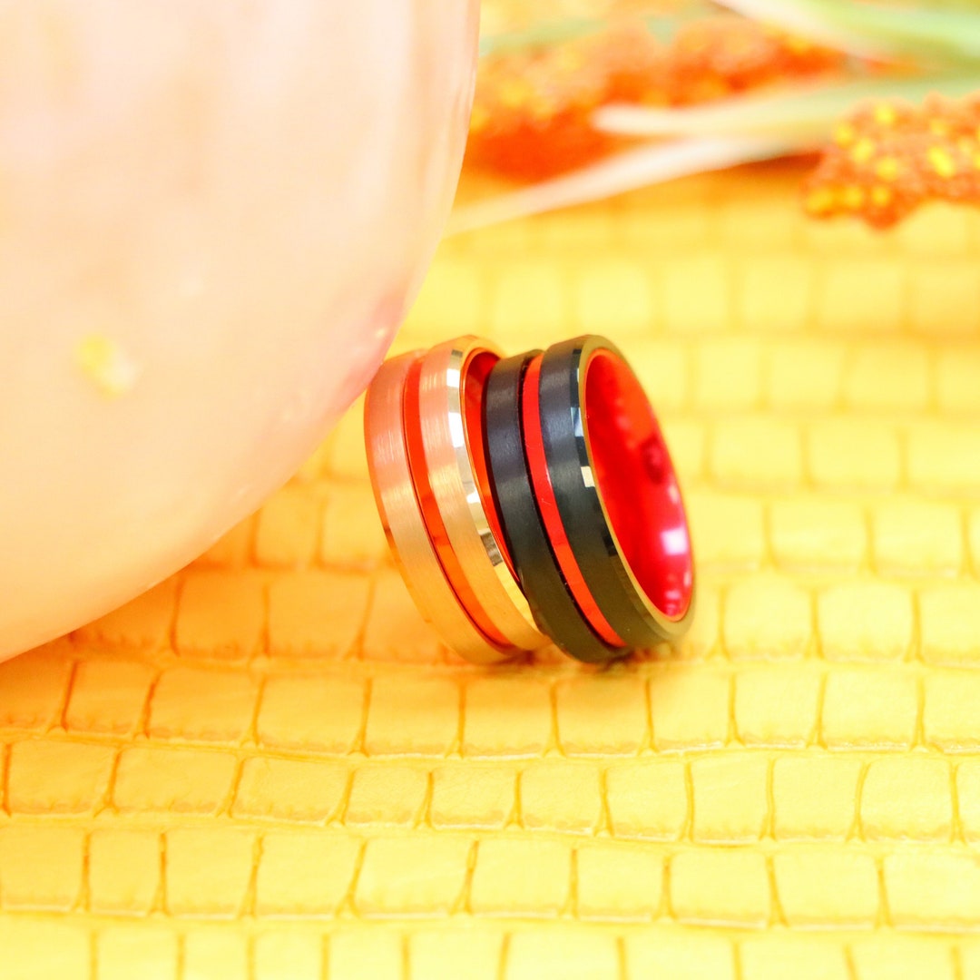 Orange Tungsten Wedding Ring, Anniversary Ring, Engagement Ring ...