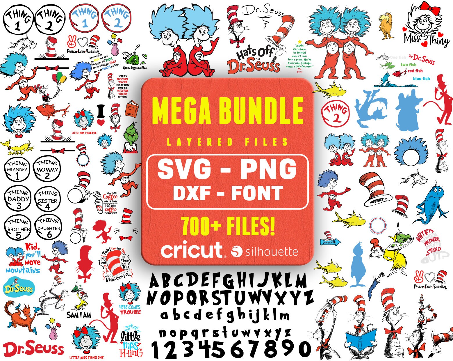 Layered Svg Files, Thing 1 Thing 2 Svg, Font Files, Svg for Cricut ...