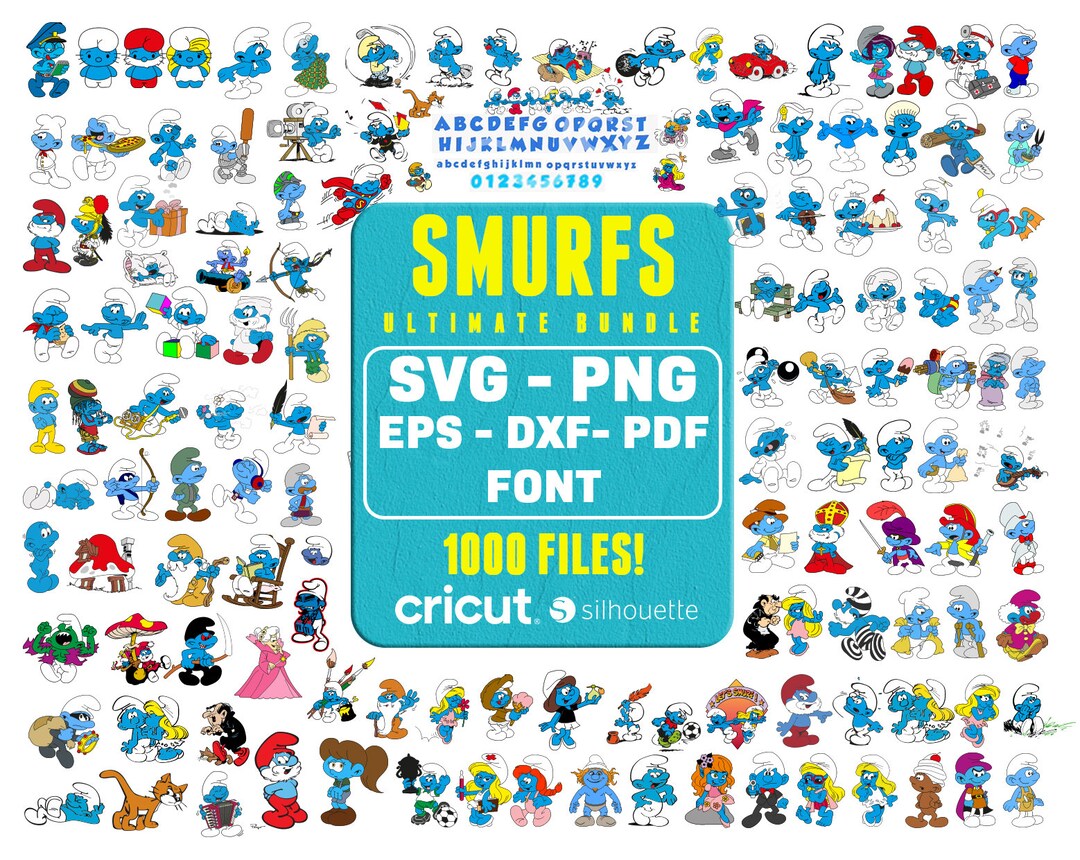 Smurfs SVG Mega Bundle, Smurfs Png, Smurfs Font SVG Files for Cricut ...