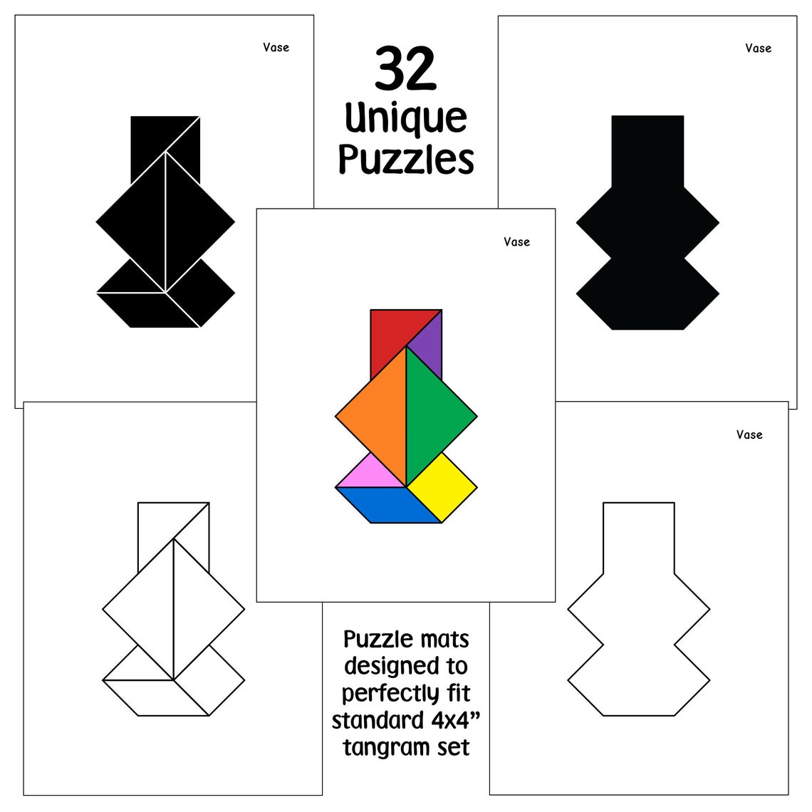 Printable Tangram Puzzle Mats & Task Cards + Bonus Clip Art - Etsy