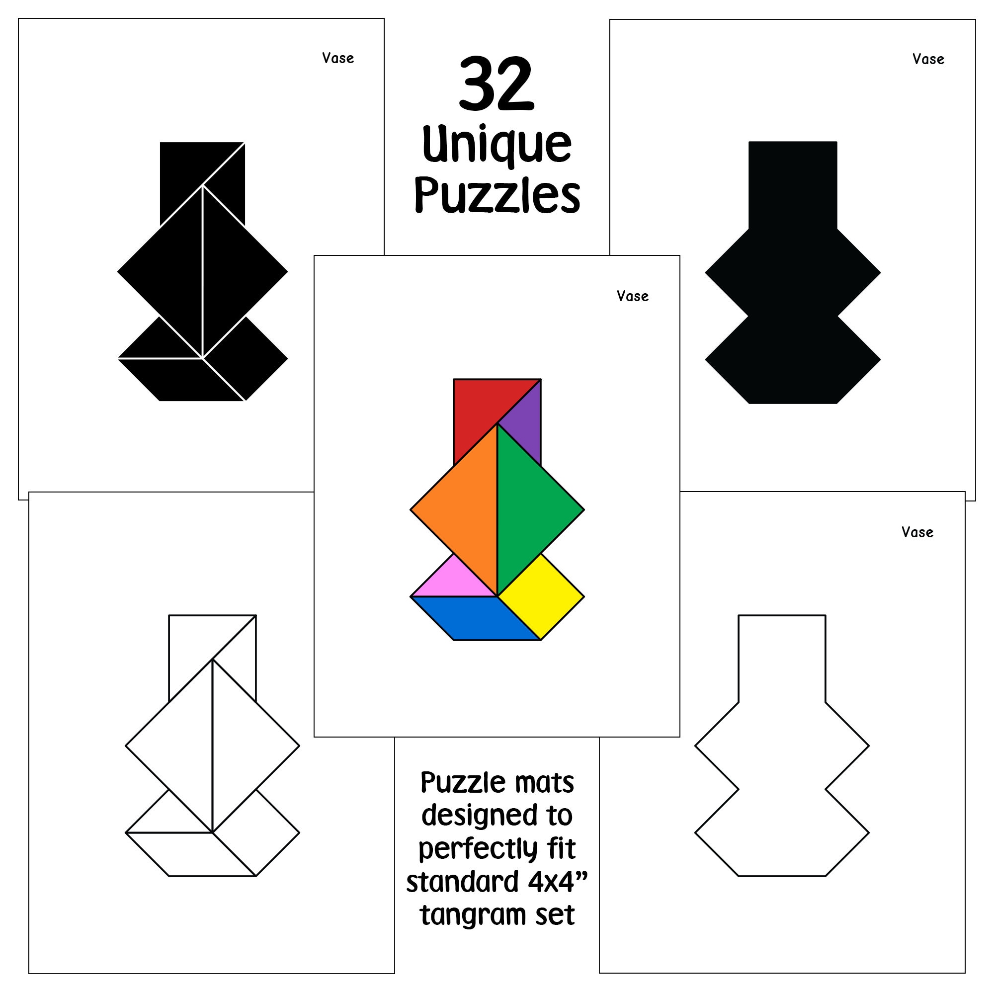 Printable Tangram Puzzle Mats & Task Cards + Bonus Clip Art - Etsy