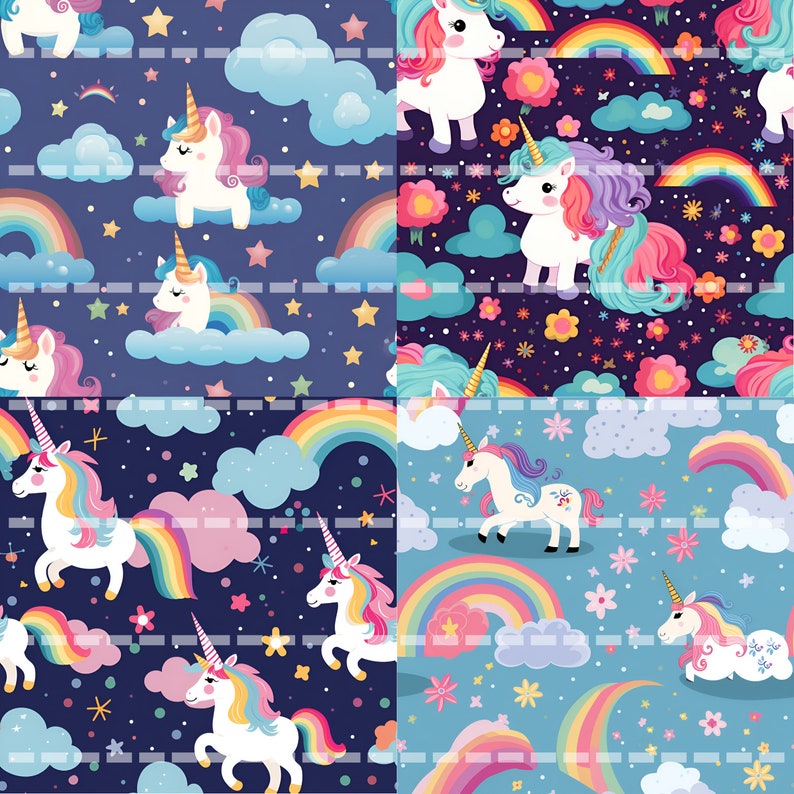 Cute Unicorns Digital Paper, Printable Background, Scrapbook Papers ...