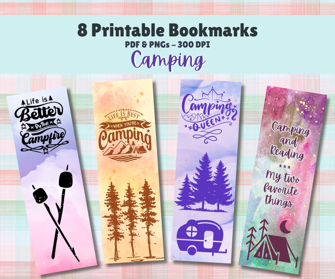 Camping Printable Bookmarks Set of 8 Digital Download 11x8.5 PDF and ...