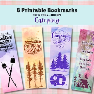 Camping Printable Bookmarks Set of 8 Digital Download 11x8.5 PDF and ...