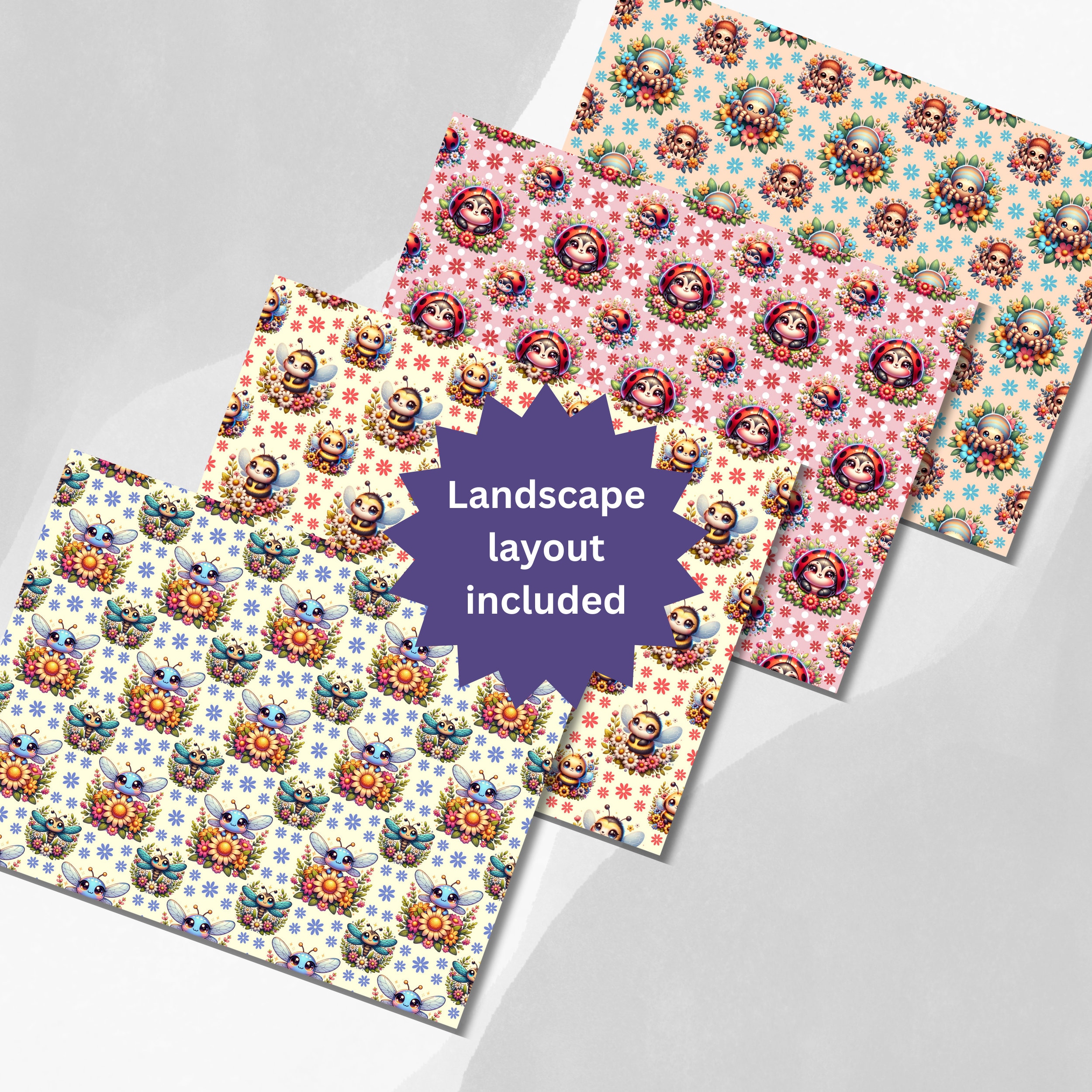 Cute Garden Insects #3 8.5x11 Repeat Pattern Digital Paper Printable ...