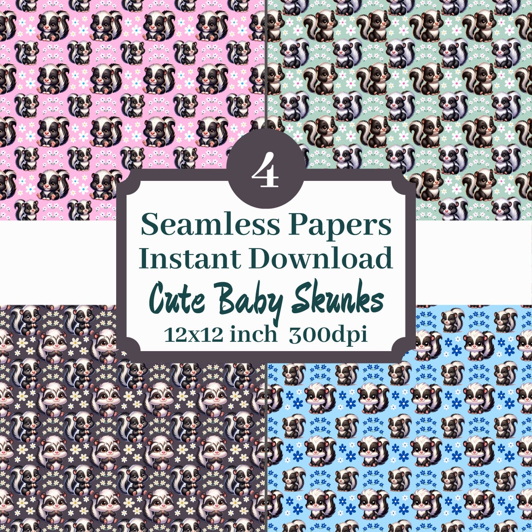Cute Baby Skunks 12x12 Seamless Pattern Digital Paper Printable ...
