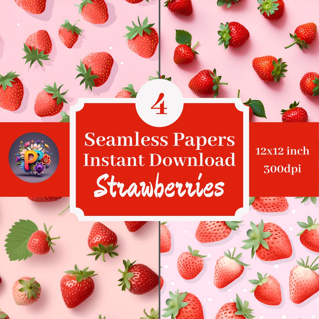Strawberries Printable Background Scrapbook Papers, 12x12 Seamless ...
