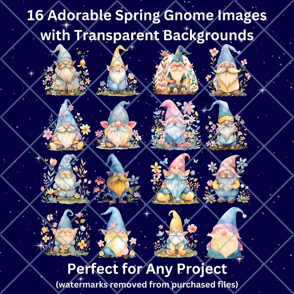 Cute Spring Gnome Clipart Bundle Set of 16 PNG Transparent Background ...