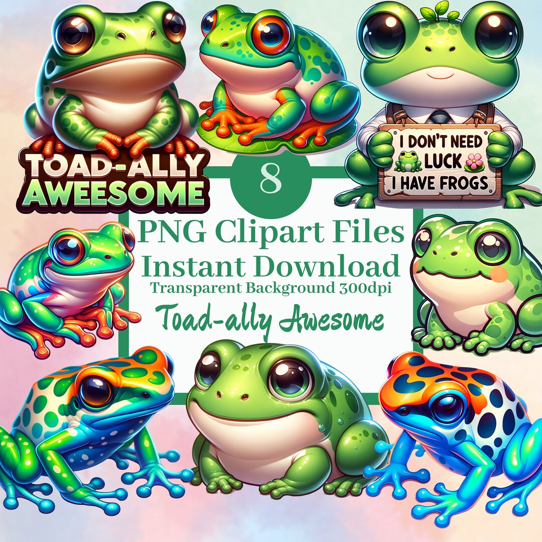 Toad-ally Awesome Frogs Set of 8 Clipart PNG Files Transparent ...