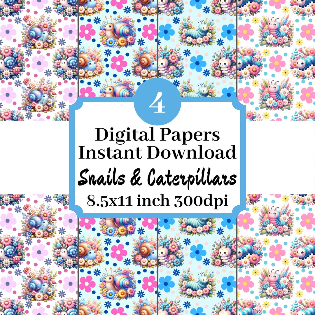 Snails & Caterpillars 8.5x11 Repeat Pattern Digital Paper Printable ...