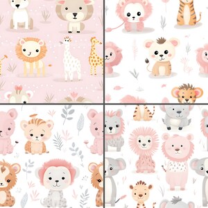 Pink Baby Safari Printable Background Scrapbook Papers, 12x12 Seamless ...