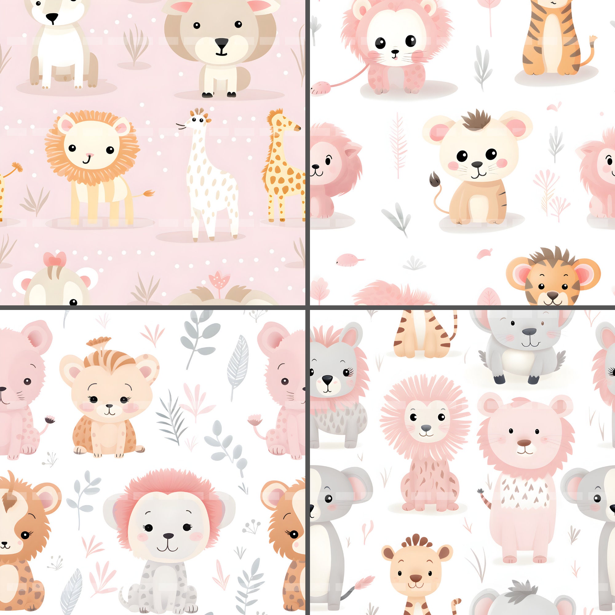 Pink Baby Safari Printable Background Scrapbook Papers, 12x12 Seamless ...