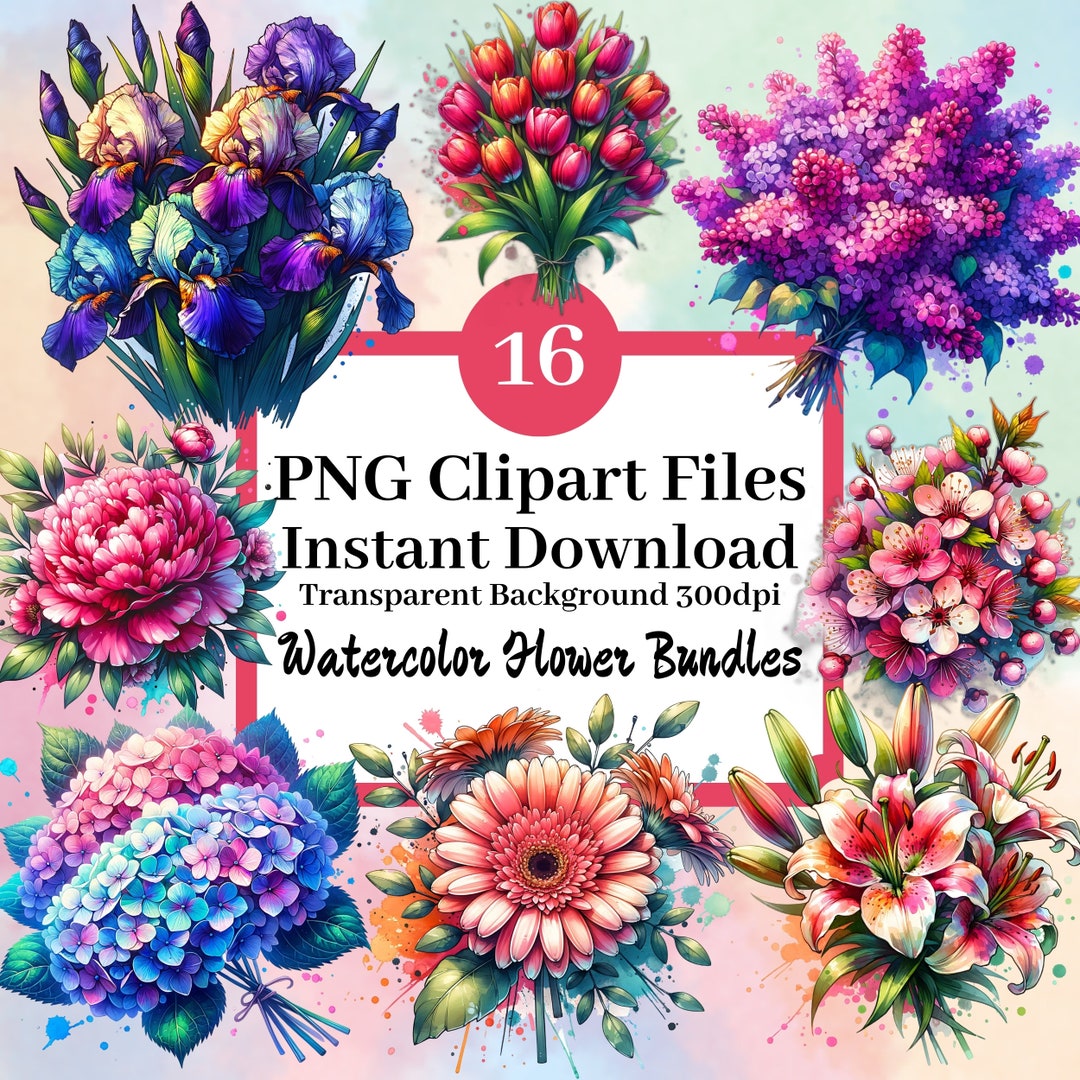 Watercolor Flower Bundles Clipart Set of 16 Clipart Files Digital ...
