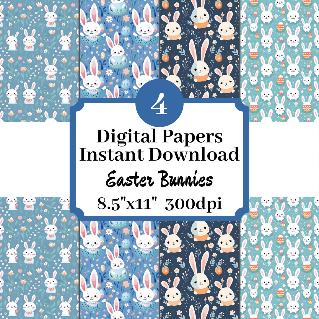 Easter Bunnies 8.5x11 Repeat Pattern Digital Paper Printable Background ...