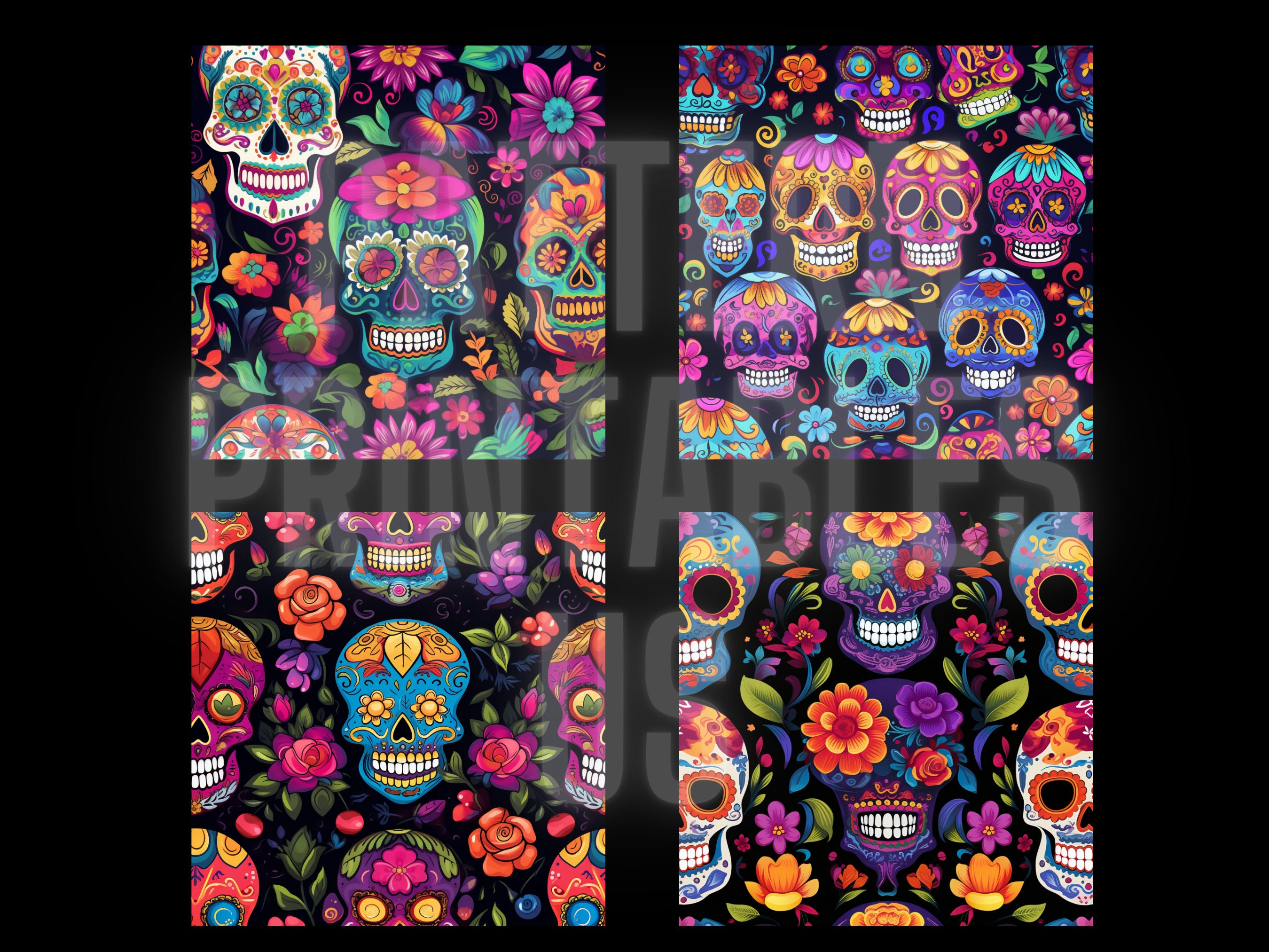 Sugar Skulls Digital Paper, Printable Background, Scrapbook Papers ...