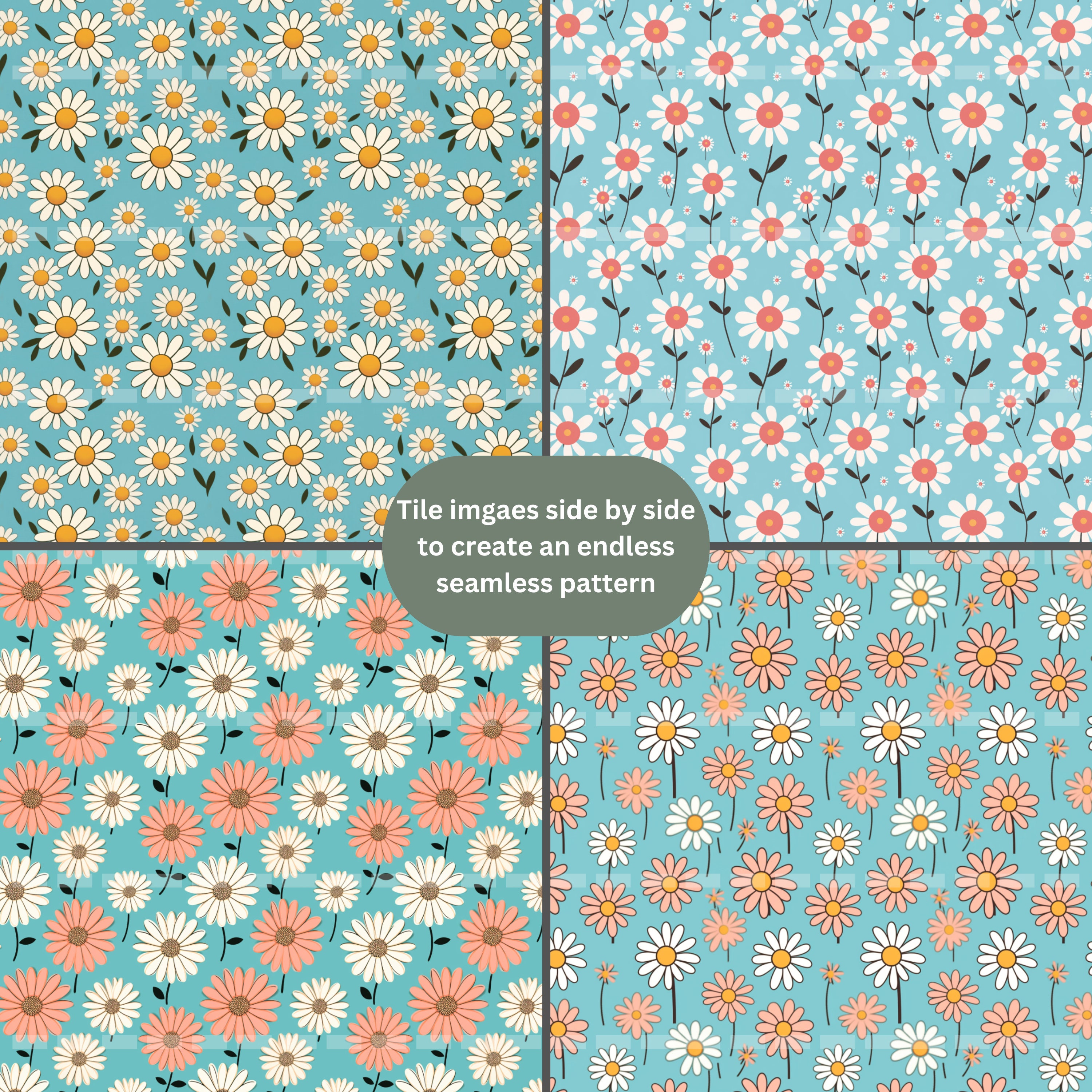 Retro Daisies Printable Background Scrapbook Papers 12x12 Seamless ...