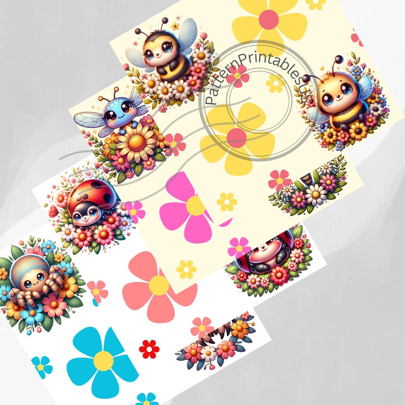 Cute Garden Insects 12x12 Digital Paper Printable Background Scrapbook ...