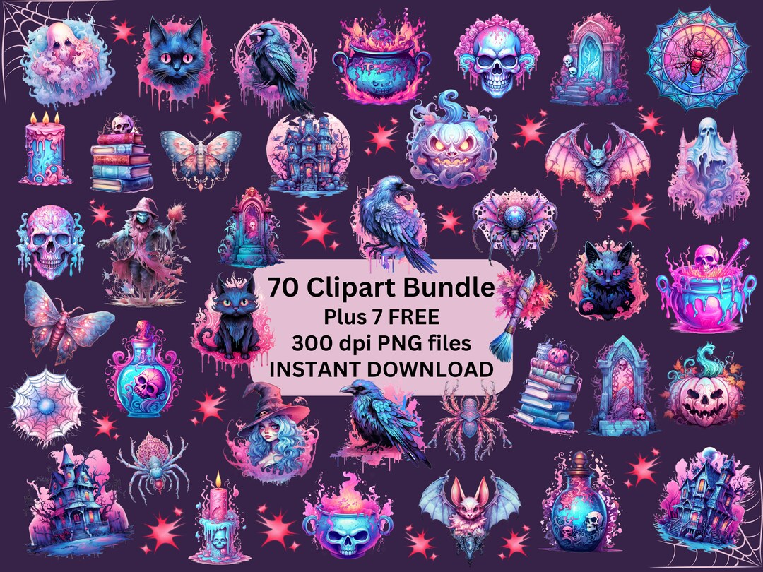 Spooky Pastel Halloween Clip Art Set, 70 Plus 7 FREE, Instant Download ...