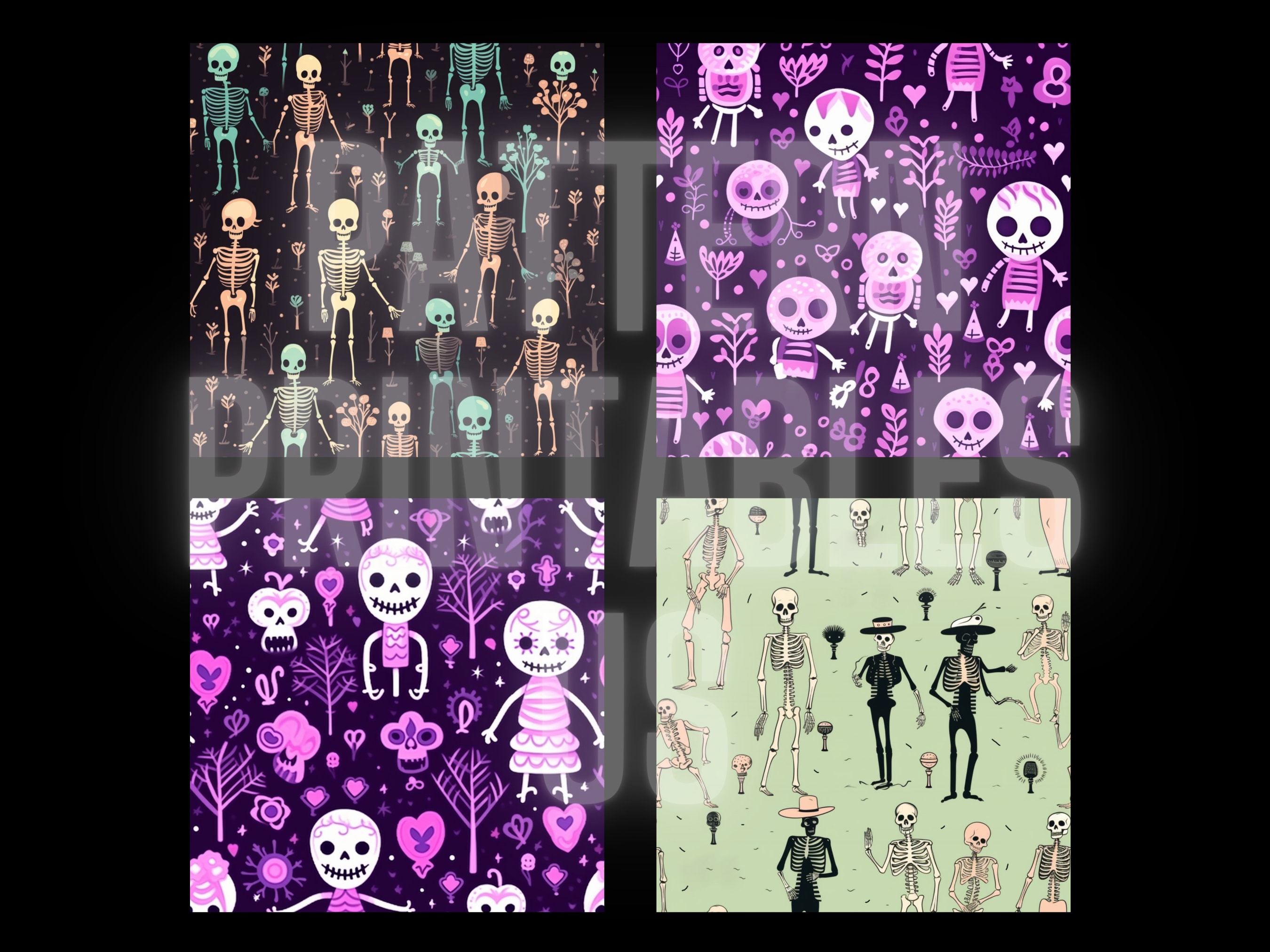 Skeletons Digital Paper, Printable Background, Scrapbook Papers, 12x12 ...