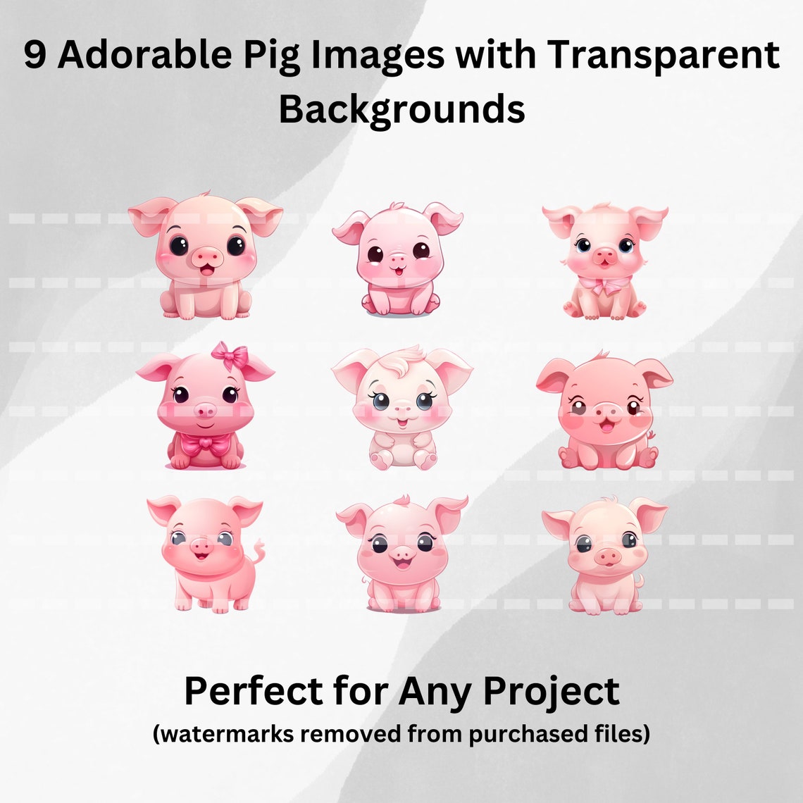 Cute Pig Clipart Set of 9 Clipart PNG Files Kawaii Pigs Pink Pig ...