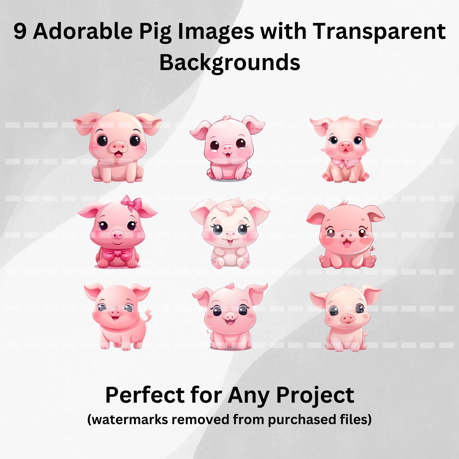 Cute Pig Clipart Set of 9 Clipart PNG Files Kawaii Pigs Pink Pig ...