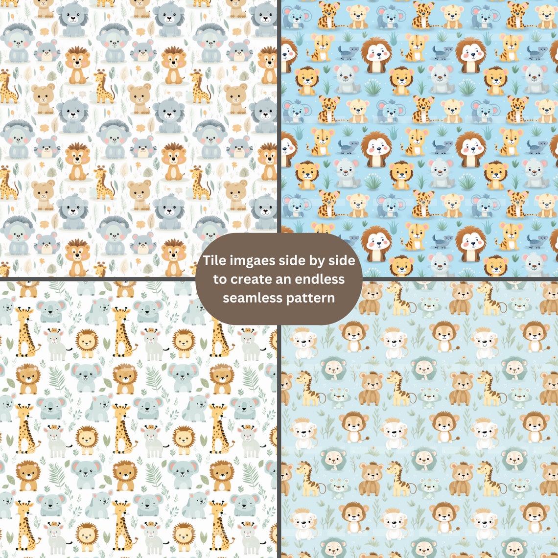 Blue Baby Safari Printable Background Scrapbook Papers, 12x12 Seamless ...