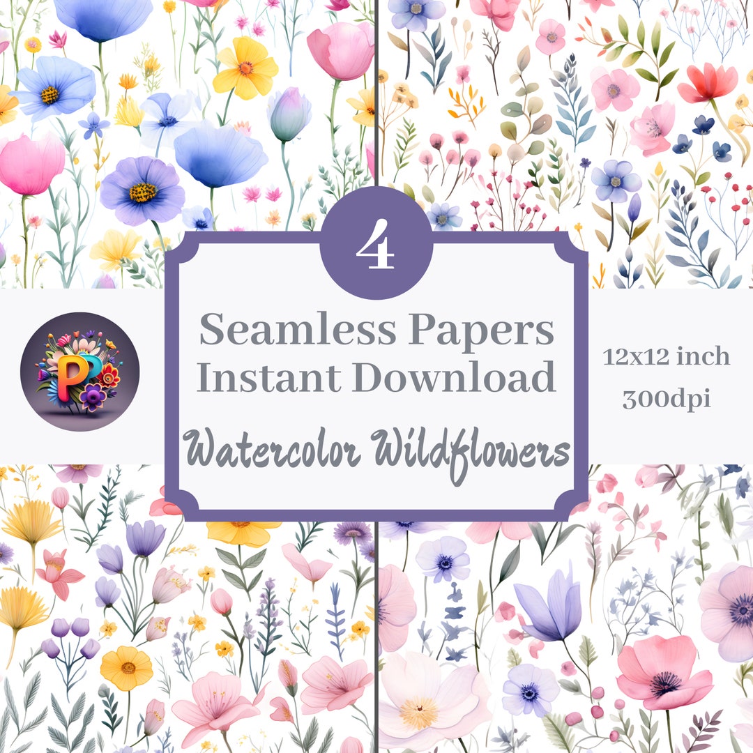 Watercolor Wildflowers Printable Background Scrapbook Papers 12x12 ...