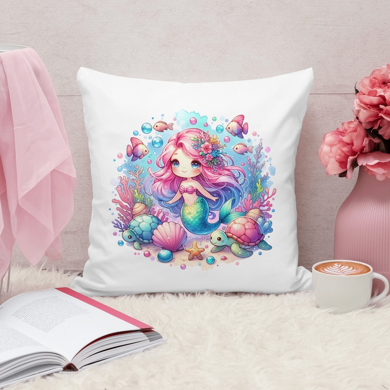 Cute Mermaids Clipart Bundle Set of 8 PNG Transparent Background Files ...