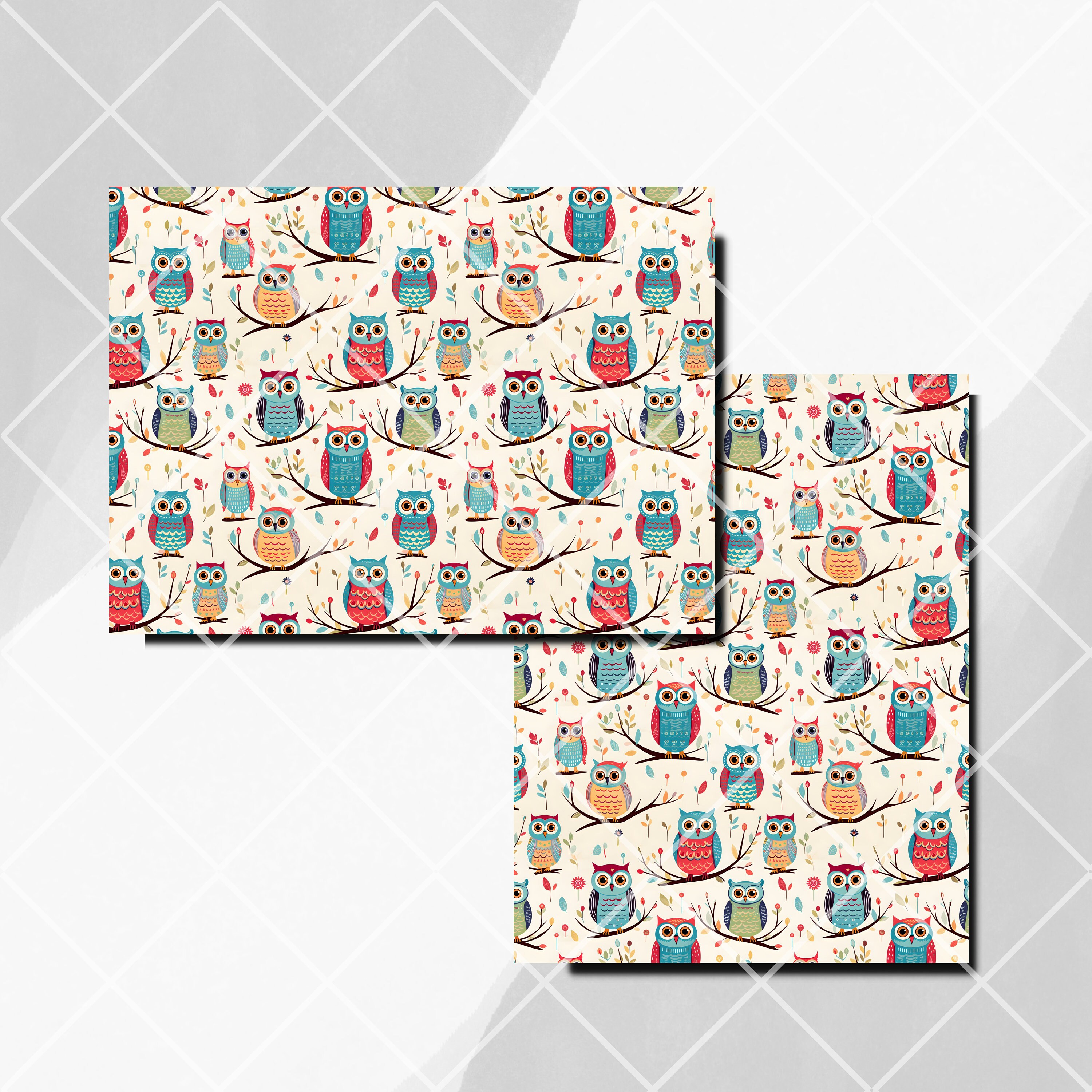 Whimsical Owls 8.5x11 Digital Paper, Printable Background Scrapbook ...