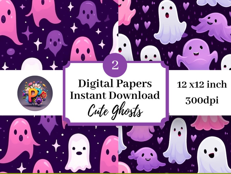Cute Ghost Digital Paper, Printable Background, Scrapbook Papers, 12x12 ...