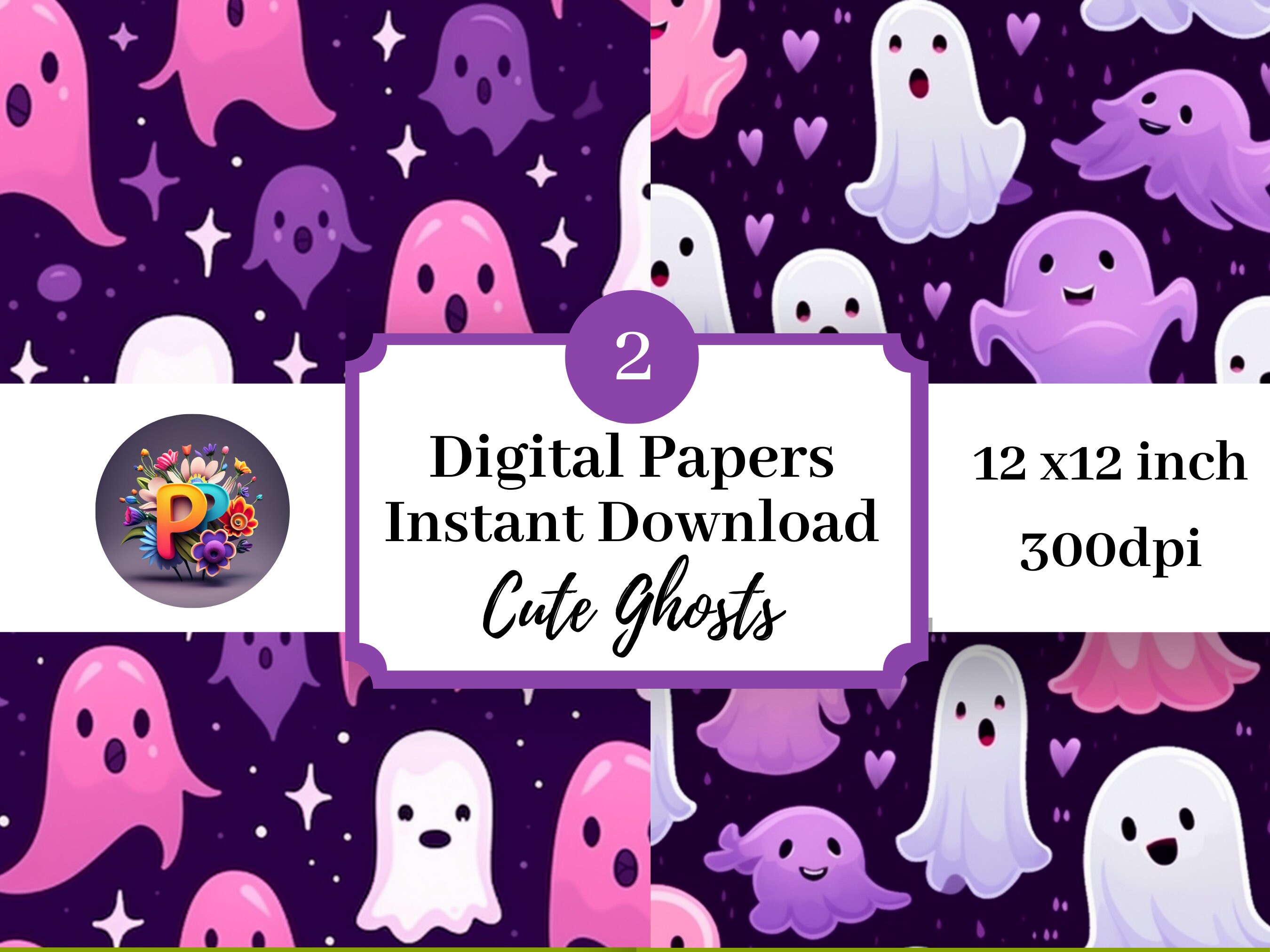 Cute Ghost Digital Paper, Printable Background, Scrapbook Papers, 12x12 ...