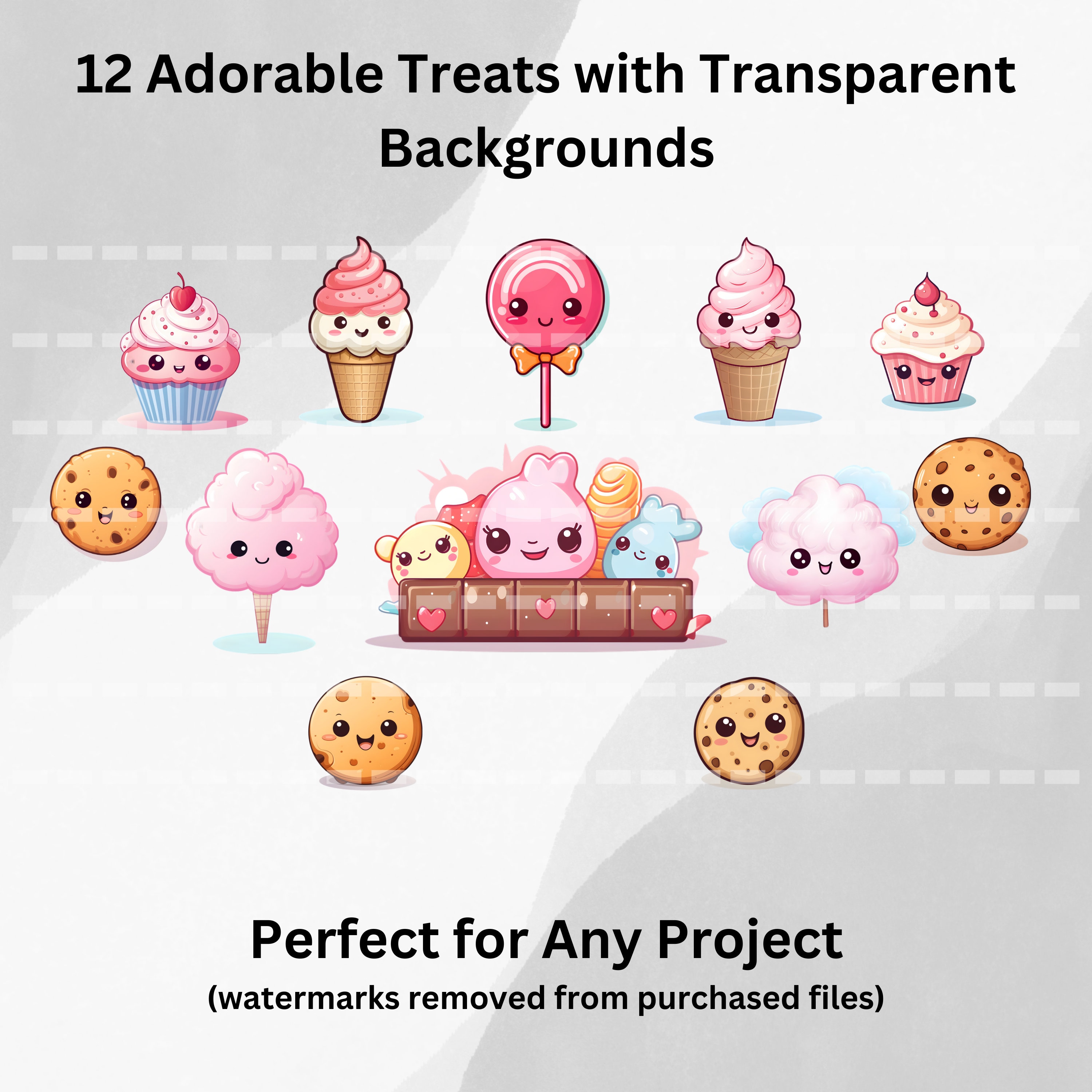 Sweet Treats Clipart Set of 12 Clipart Files Kawaii Candy Cotton Candy ...