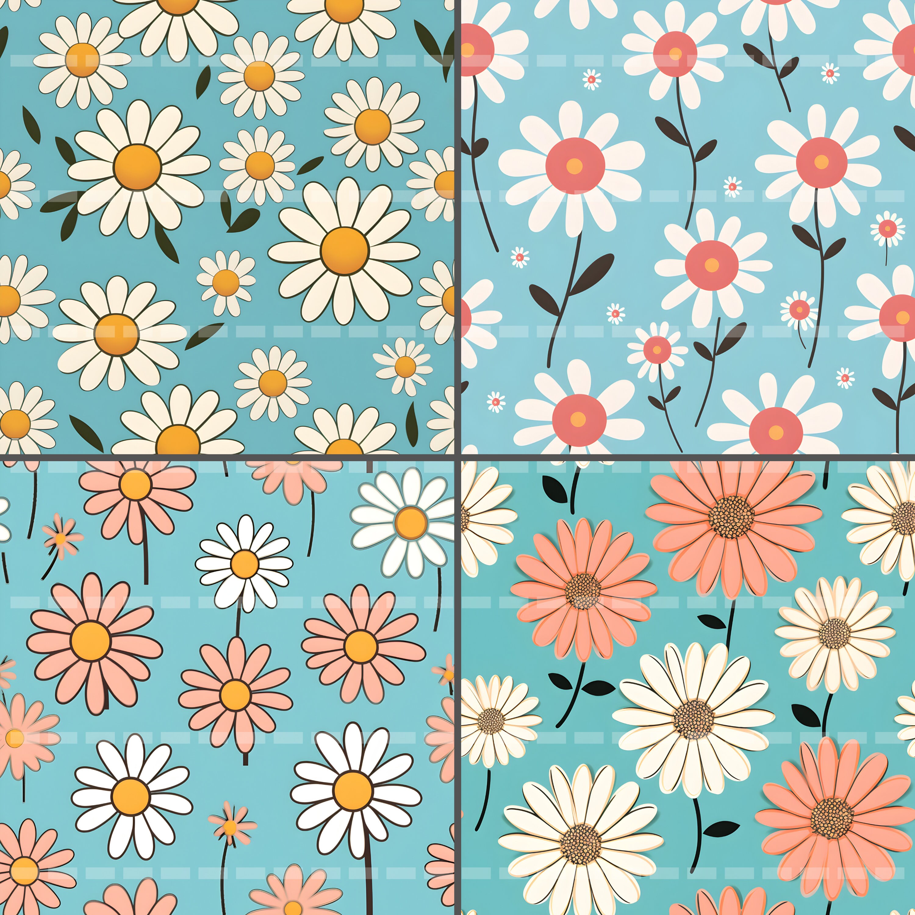 Retro Daisies Printable Background Scrapbook Papers 12x12 Seamless ...