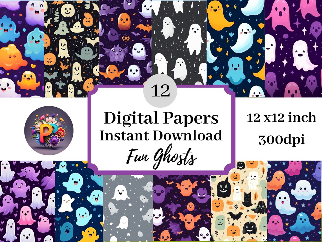 Fun Ghosts Digital Paper, Printable Background, Scrapbook Papers, 12x12 ...