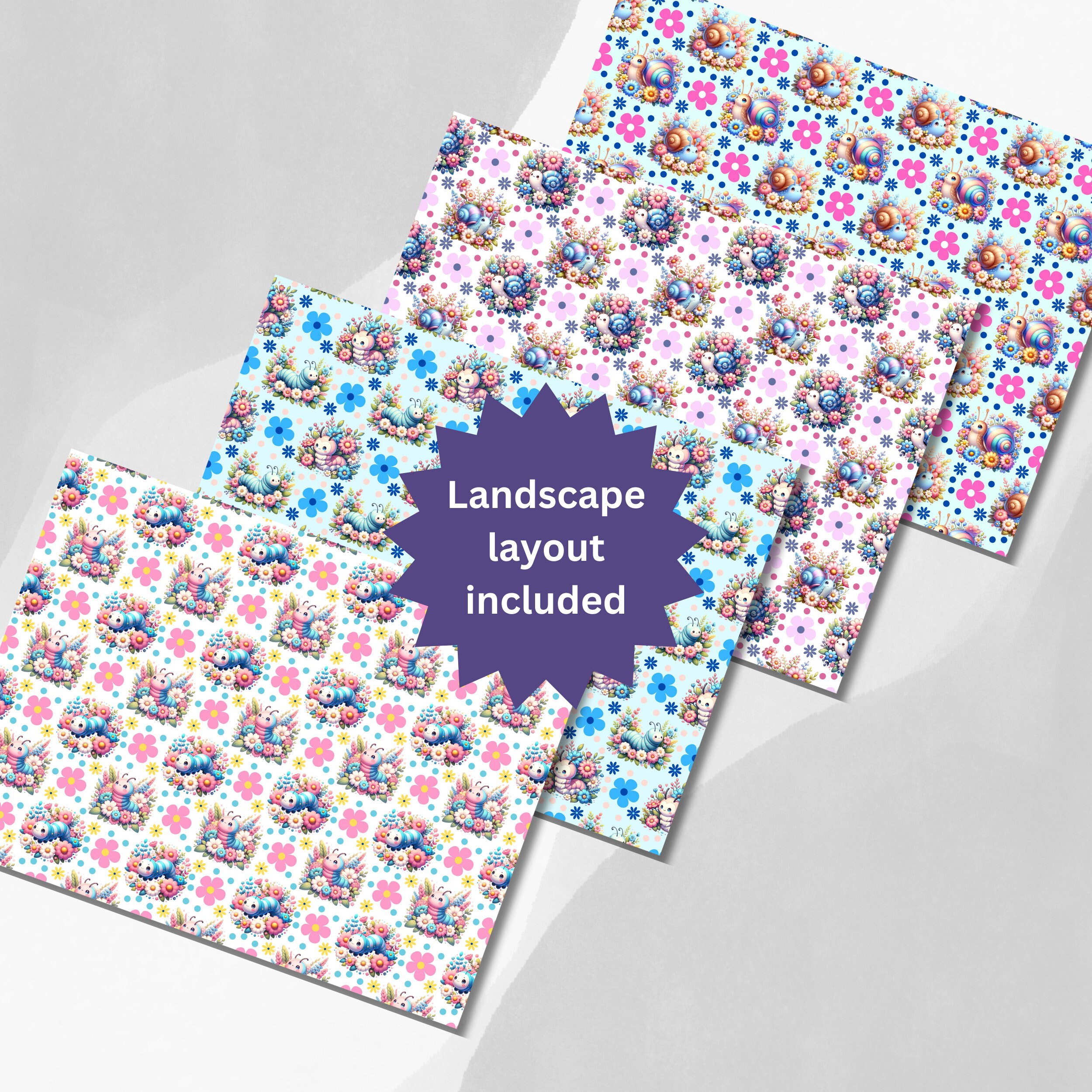 Snails & Caterpillars 8.5x11 Repeat Pattern Digital Paper Printable ...