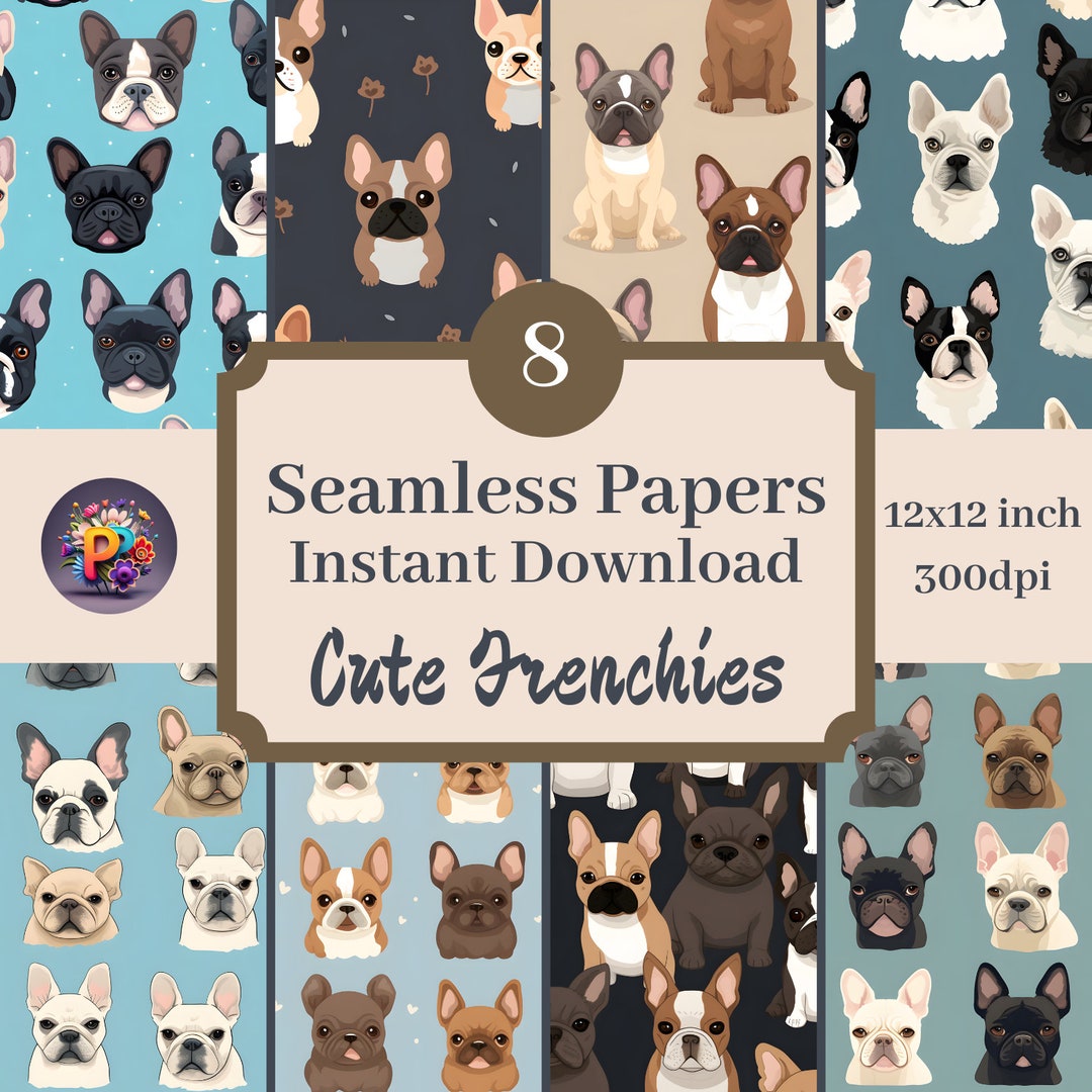 Cute Frenchies Printable Background Scrapbook Papers, 12x12 Seamless ...