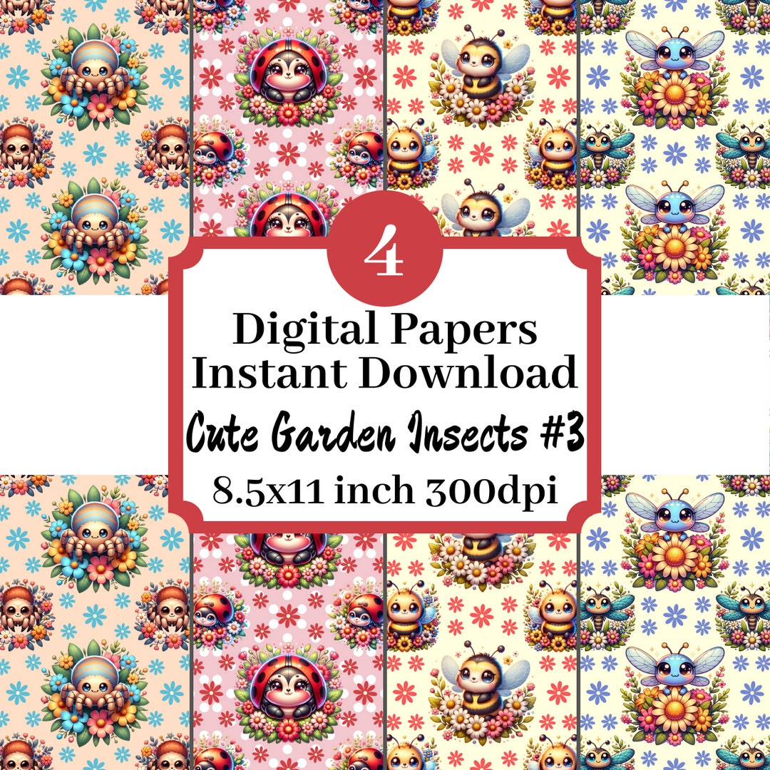 Cute Garden Insects #3 8.5x11 Repeat Pattern Digital Paper Printable ...