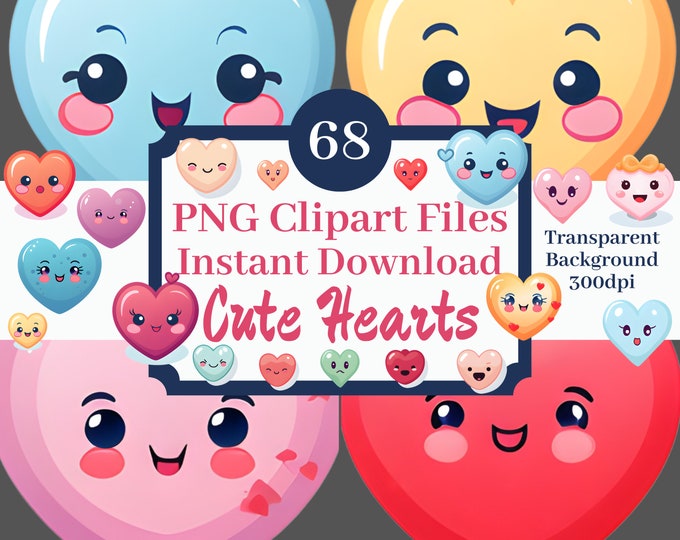 Kawaii Heart Clipart, Cute Hearts Clip Art Valentine Love Funny Happy ...
