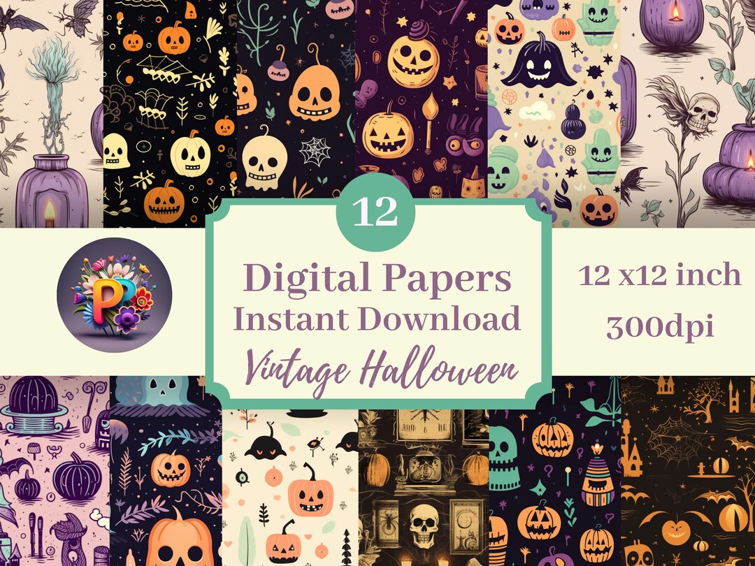 Vintage Halloween Digital Paper, Printable Background, Scrapbook Paper ...