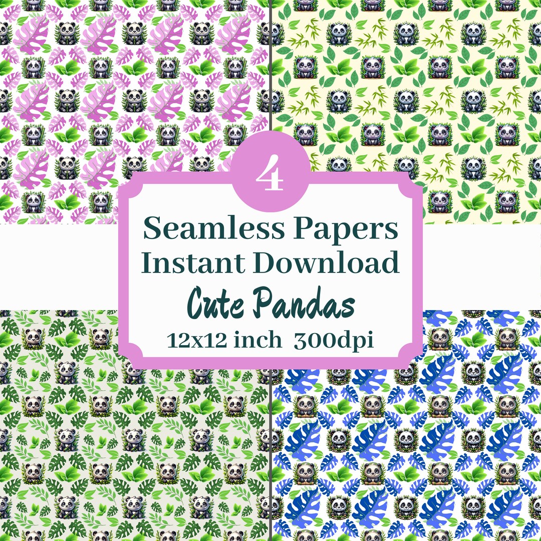 Cute Pandas 12x12 Seamless Pattern Digital Paper Printable Background ...