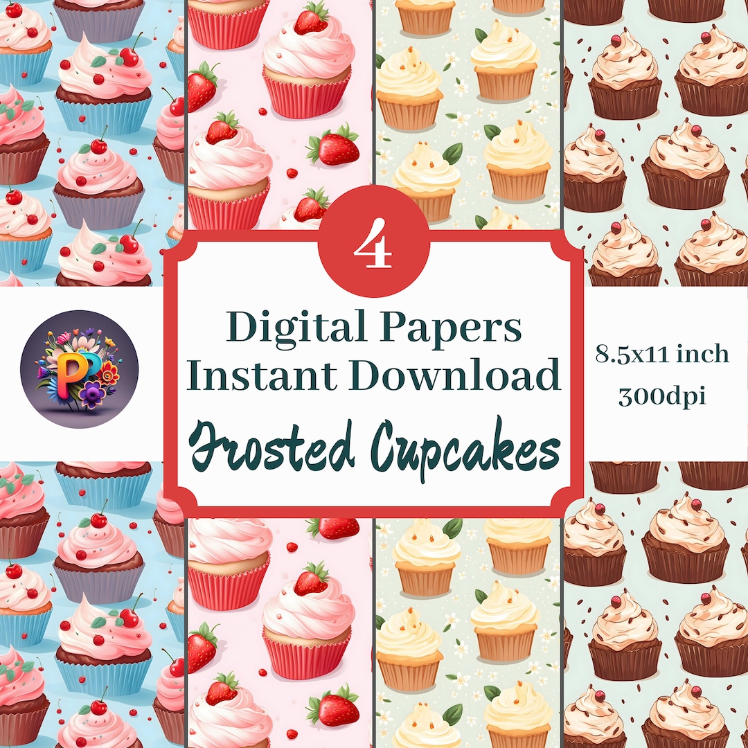 Frosted Cupcakes Digital Paper, Printable Background Scrapbook Papers 8 ...